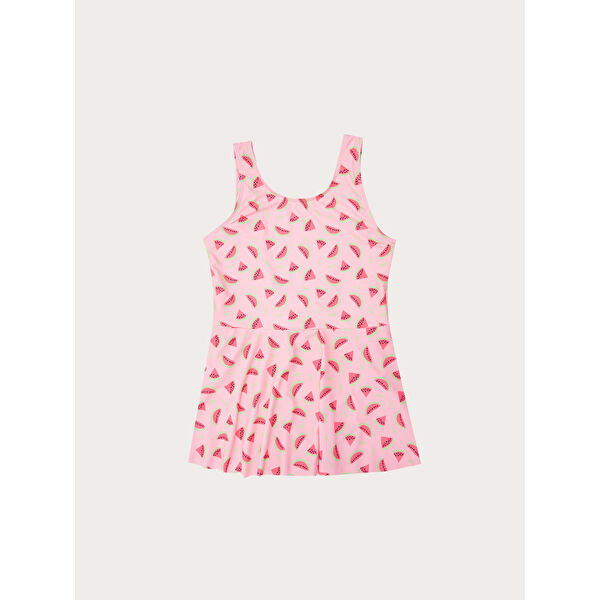 Esnek Kumaştan Baskılı Kız Çocuk Etekli Mayo