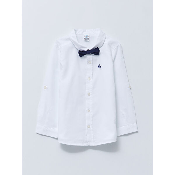 Uzun Kollu Nakış Detaylı Pamuklu Erkek Bebek Gömlek ve Papyon 2'li Takım Uzun Kollu Nakış Detaylı Pamuklu Erkek Bebek Gömlek ve Papyon 2'li Takım