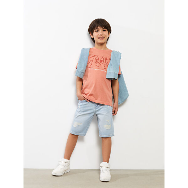 Yırtık Detaylı Pamuklu Erkek Çocuk Jean Şort