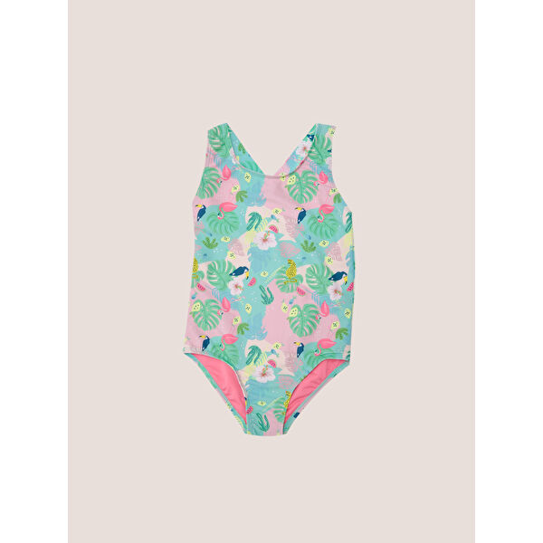 Esnek Kumaştan Baskılı Kız Çocuk Mayo