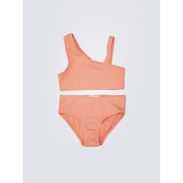 Esnek Kumaş Kendinden Desenli Kız Çocuk Bikini