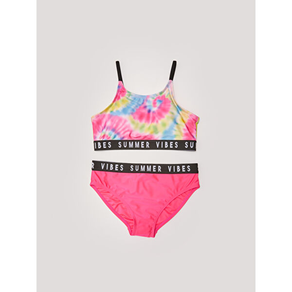 Esnek Kumaştan Baskılı Kız Çocuk Bikini