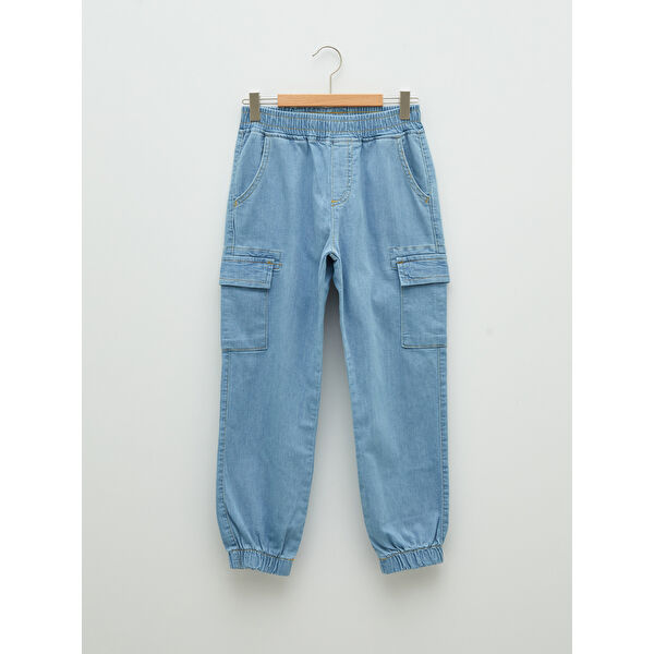 Beli Lastikli Erkek Çocuk Kargo Jean Pantolon Beli Lastikli Erkek Çocuk Kargo Jean Pantolon