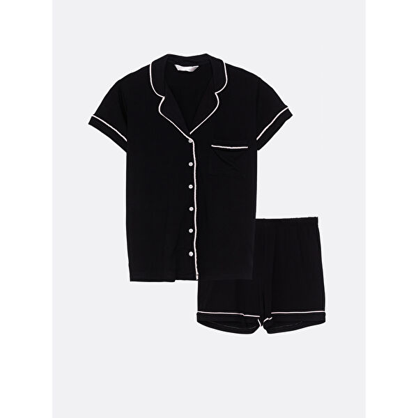 LCW DREAM Gömlek Yaka Şerit Detaylı Kısa Kollu Kadın Pijama Takımı LCW DREAM Gömlek Yaka Şerit Detaylı Kısa Kollu Kadın Pijama Takımı