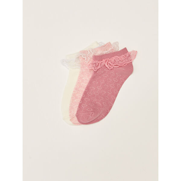 Kendinden Desenli Kız Çocuk Patik Çorap 3'lü Kendinden Desenli Kız Çocuk Patik Çorap 3'lü