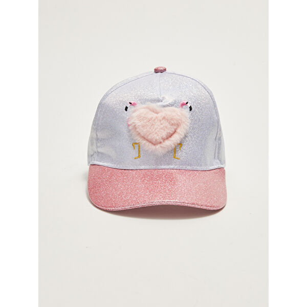 Kız Çocuk Pelüş Detaylı Flamingo İşlemeli Işıltılı Kep Şapka