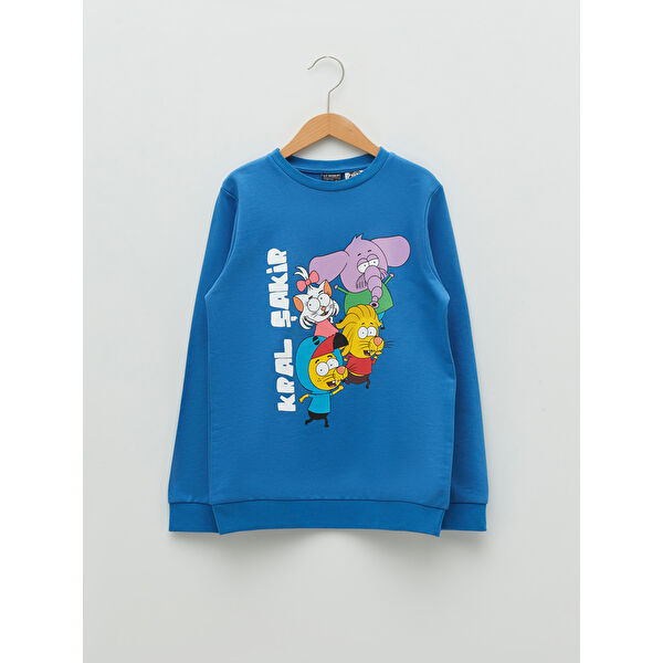 Bisiklet Yaka Kral Şakir Baskılı Uzun Kollu Erkek Çocuk Sweatshirt