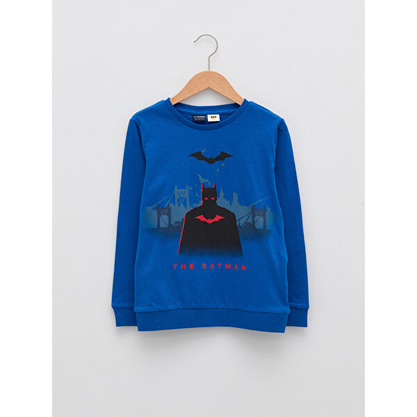 Bisiklet Yaka Batman Baskılı Uzun Kollu Erkek Çocuk Sweatshirt
