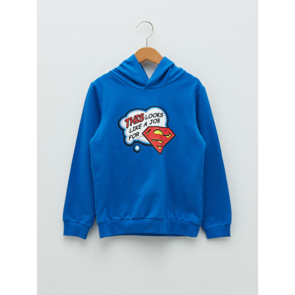 Kapüşonlu Superman Baskılı Uzun Kollu Erkek Çocuk Sweatshirt