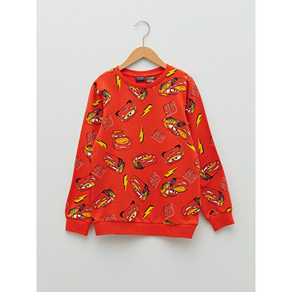 Bisiklet Yaka Arabalar Baskılı Uzun Kollu Erkek Çocuk Sweatshirt