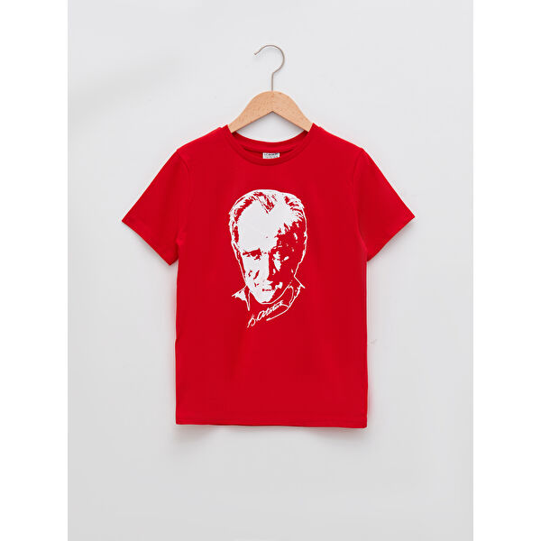 Bisiklet Yaka Atatürk Baskılı Kısa Kollu Erkek Çocuk Tişört Bisiklet Yaka Atatürk Baskılı Kısa Kollu Erkek Çocuk Tişört