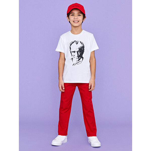 Bisiklet Yaka Atatürk Baskılı Kısa Kollu Erkek Çocuk Tişört Bisiklet Yaka Atatürk Baskılı Kısa Kollu Erkek Çocuk Tişört