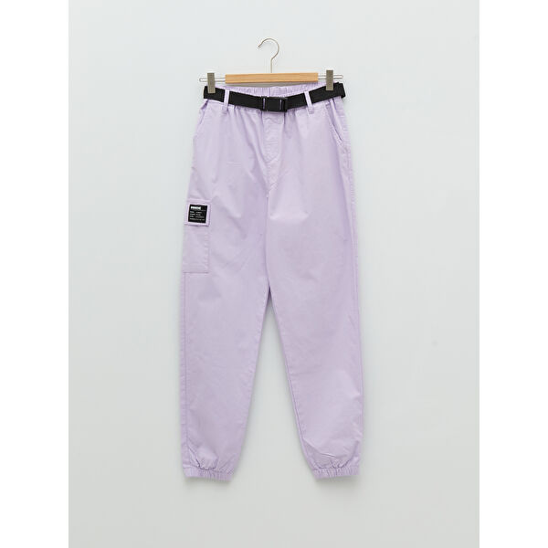 Beli Lastikli Basic Poplin Kız Çocuk Jogger Pantolon ve Kemer Beli Lastikli Basic Poplin Kız Çocuk Jogger Pantolon ve Kemer