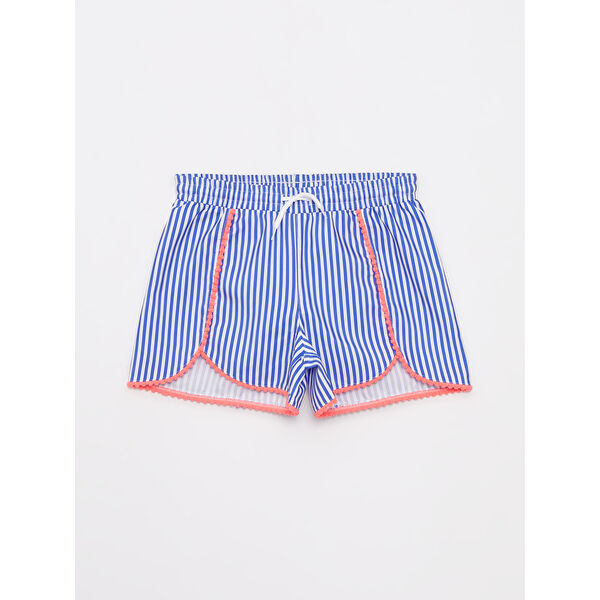 Beli Lastikli Çizgili Kız Çocuk Deniz Şortu