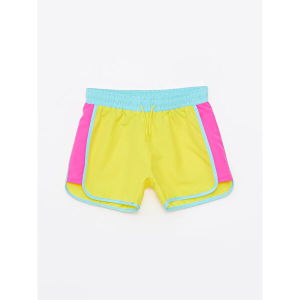 Beli Lastikli Renk Bloklu Kız Çocuk Deniz Şortu