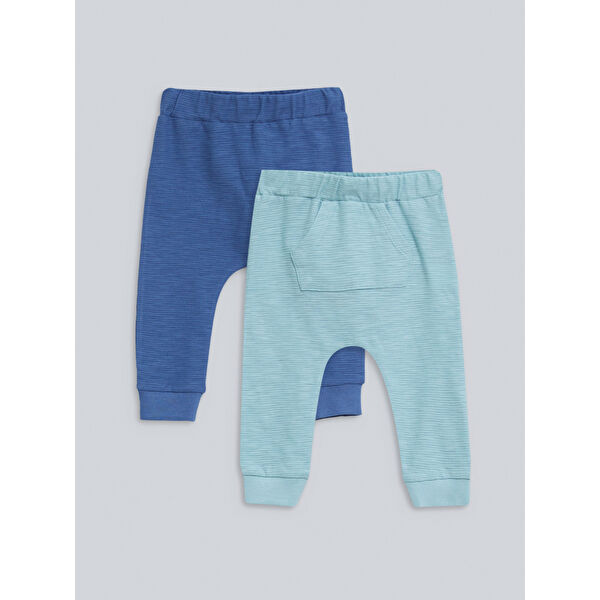Beli Lastikli Basic Pamuklu Erkek Bebek Pantolon 2'li