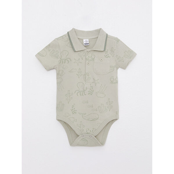 Polo Yaka Kısa Kollu Baskılı Pamuklu Erkek Bebek Tulum