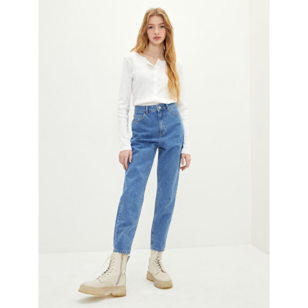 Yüksek Bel Standart Fit Düz Cep Detaylı Kadın Rodeo  Jean Pantolon Yüksek Bel Standart Fit Düz Cep Detaylı Kadın Rodeo  Jean Pantolon