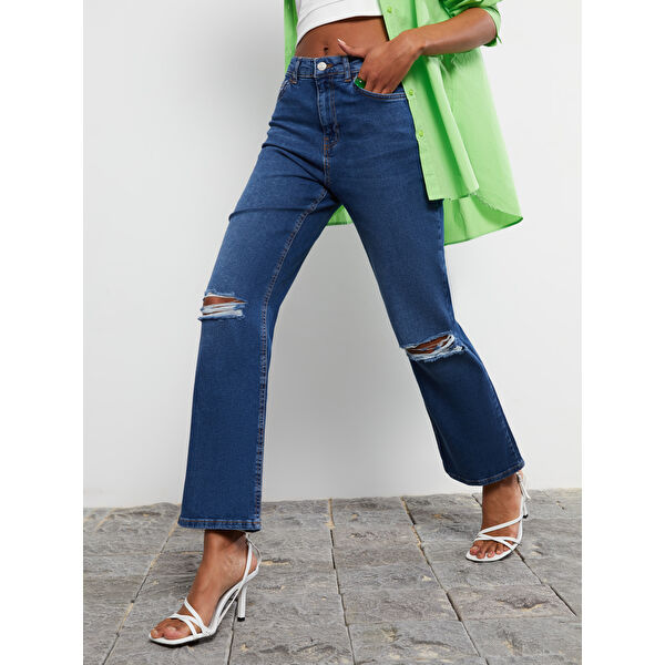 Yüksek Bel Skinny Fit Cep Detaylı İspanyol Paça Kadın Rodeo Jean Pantolon Yüksek Bel Skinny Fit Cep Detaylı İspanyol Paça Kadın Rodeo Jean Pantolon