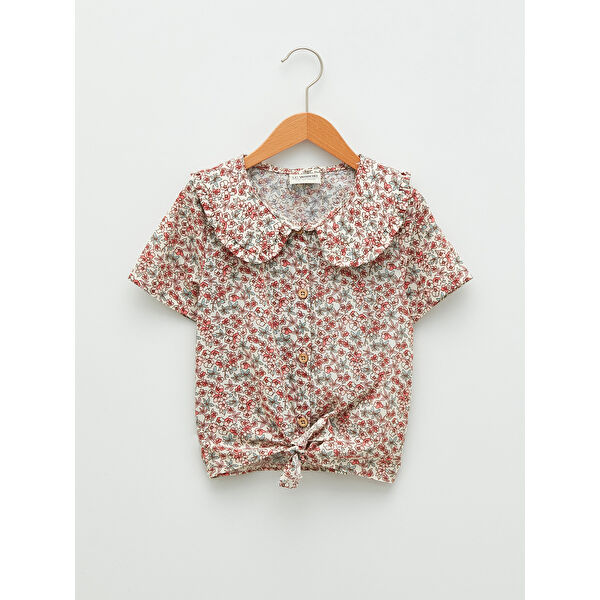 Bebe Yaka Desenli Kısa Kollu Poplin Kız Çocuk Bluz
