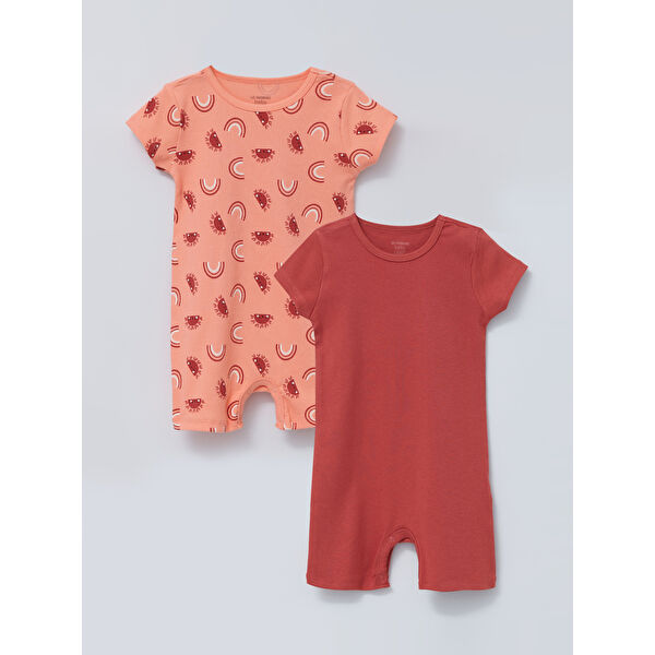 Bisiklet Yaka Kısa Kollu Kız Bebek Tulum 2'li Takım