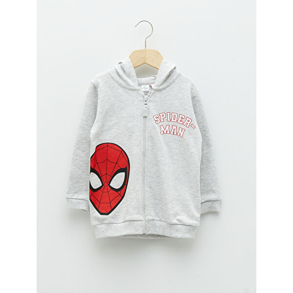 Kapüşonlu Uzun Kollu Spiderman Baskılı Erkek Bebek Fermuarlı Sweatshirt