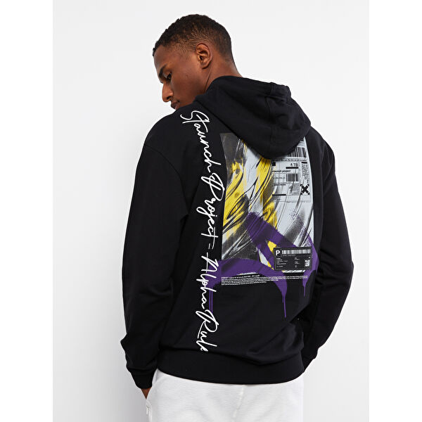 LCW CASUAL Oversize Kapüşonlu Uzun Kollu Baskılı Erkek Sweatshirt