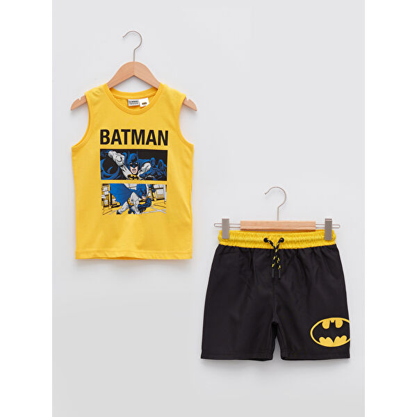 Bisiklet Yaka Batman Baskılı Erkek Çocuk Yüzme Takım