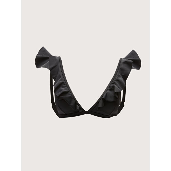 Fırfır Detaylı Düz Kadın Bikini Üst