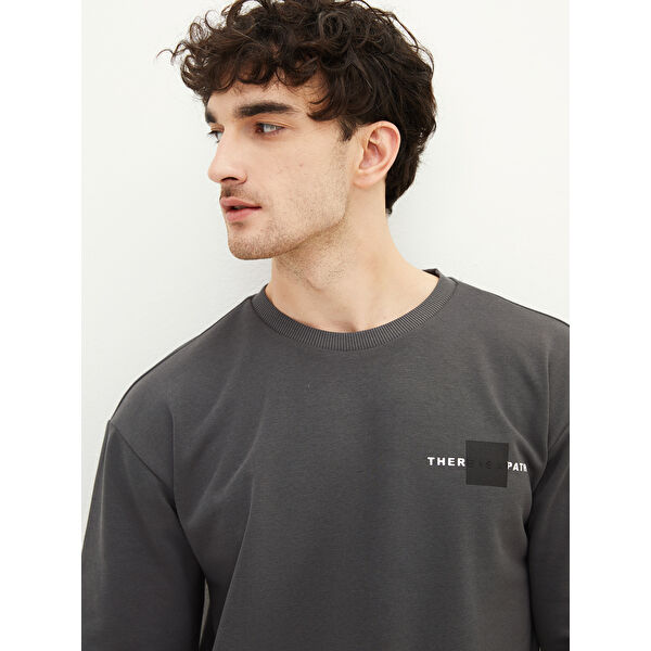 LCW CASUAL Oversize Bisiklet Yaka Uzun Kollu Baskılı Erkek Sweatshirt