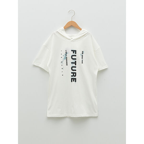 Kapüşonlu Baskılı Kısa Kollu Erkek Çocuk Tişört