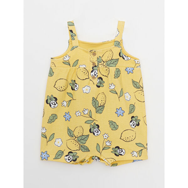 Kare Yaka Askılı Baskılı Pamuklu Kız Bebek Tulum