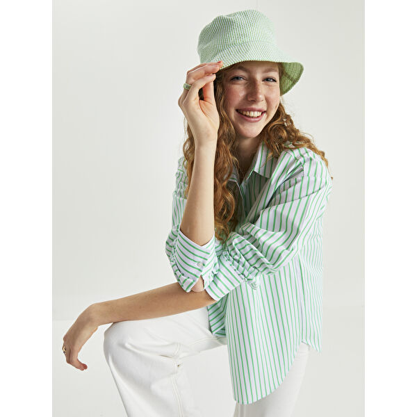 Çizgili Kadın Bucket Şapka