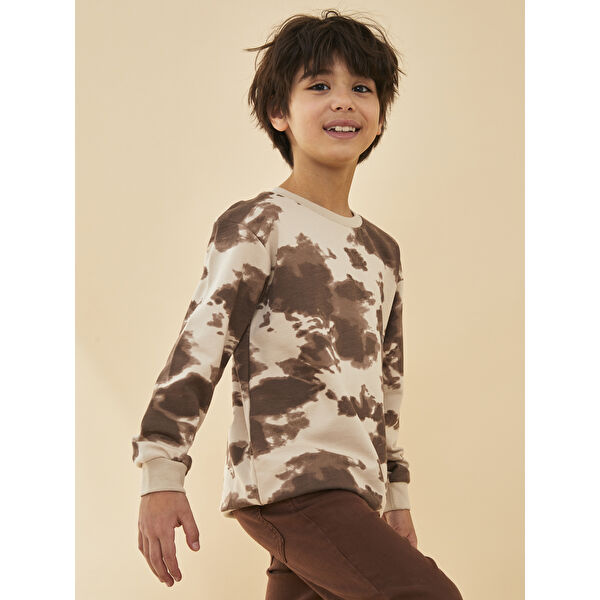 Bisiklet Yaka Batik Desenli Uzun Kollu Erkek Çocuk Sweatshirt