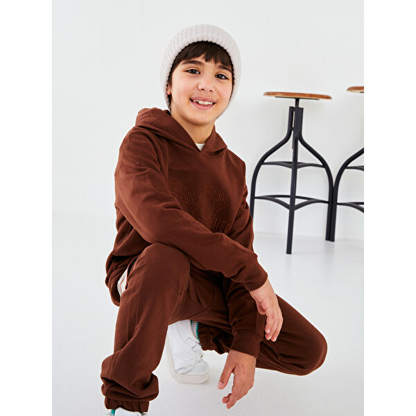 Kapüşonlu Nakış Detaylı Uzun Kollu Erkek Çocuk Sweatshirt