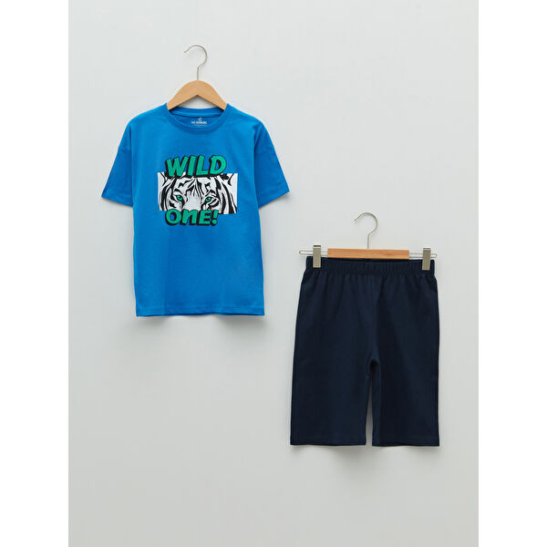 Bisiklet Yaka Baskılı Kısa Kollu Erkek Çocuk Şortlu Pijama Takımı