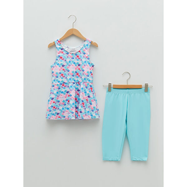 Esnek Kumaştan Kız Çocuk Etekli Mayo ve Tayt