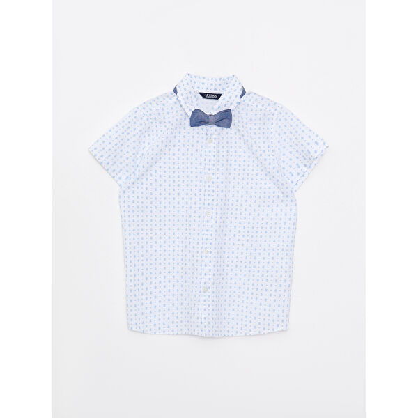 Desenli Kısa Kollu Poplin Erkek Çocuk Gömlek ve Papyon