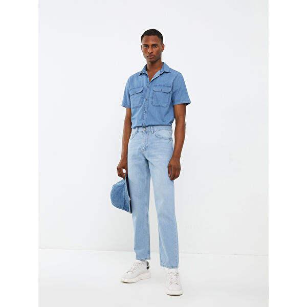 Regular Fit Kısa Kollu Erkek Jean Gömlek Regular Fit Kısa Kollu Erkek Jean Gömlek