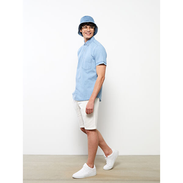 Rahat Kalıp Kısa Kollu Erkek Jean Gömlek Rahat Kalıp Kısa Kollu Erkek Jean Gömlek