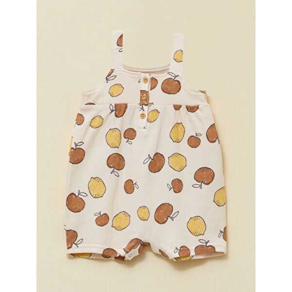 LCW GREEN Kare Yaka Askılı Baskılı Organik Pamuklu Kız Bebek Tulum LCW GREEN Kare Yaka Askılı Baskılı Organik Pamuklu Kız Bebek Tulum