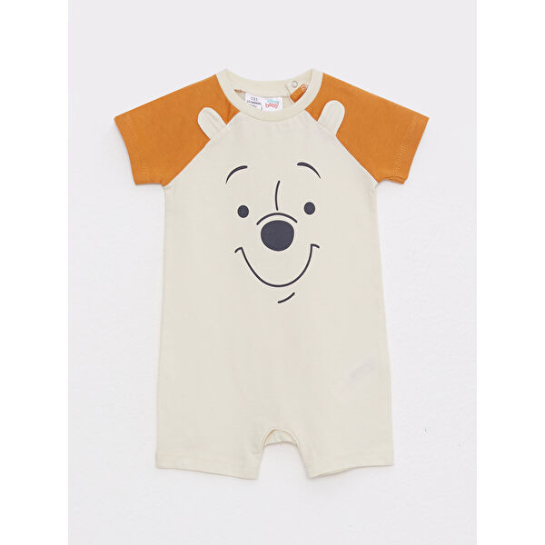 Bisiklet Yaka Kısa Kollu Winnie the Pooh Baskılı Erkek Bebek Tulum