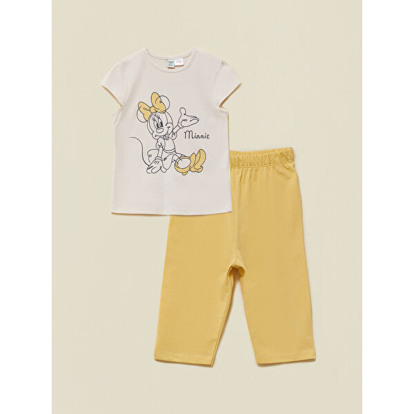 LCW GREEN Bisiklet Yaka Kısa Kollu Minnie Mouse Baskılı Organik Pamuklu Kız Bebek Pijama Takımı 2'li