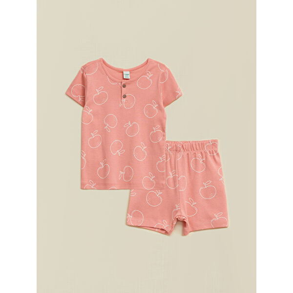 LCW GREEN Bisiklet Yaka Kısa Kollu Baskılı Organik Pamuklu Kız Bebek Pijama Takımı