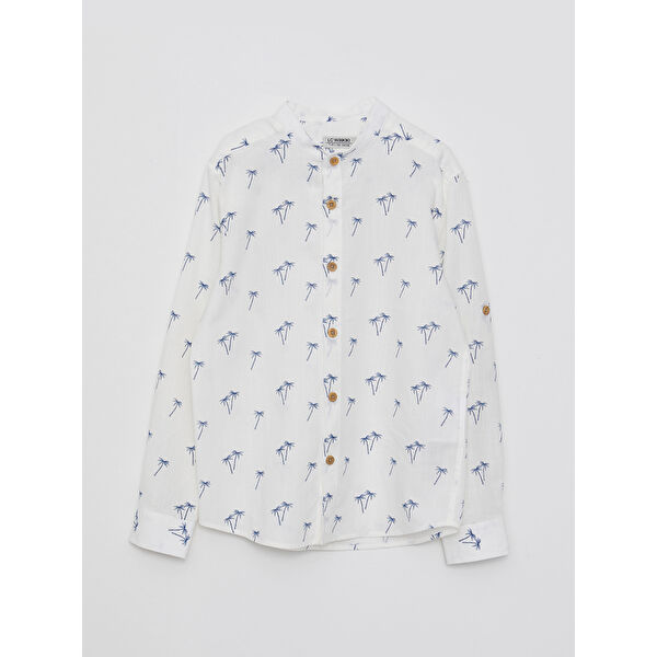 Hakim Yaka Desenli Uzun Kollu Poplin Erkek Çocuk Gömlek