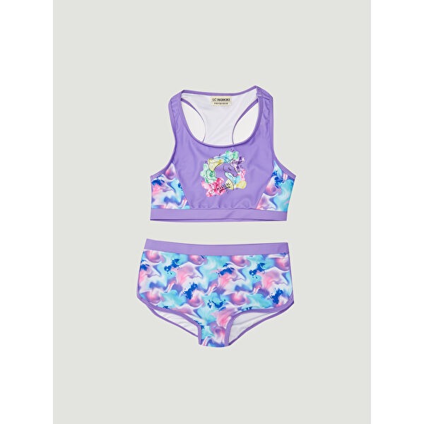 Esnek Kumaştan Baskılı Kız Çocuk Bikini