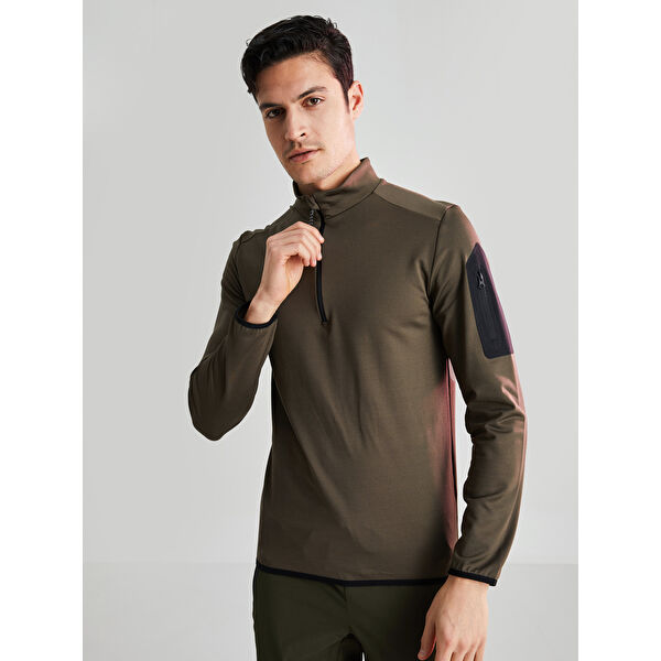 Outdoor Slim Fit Dik Yaka Uzun Kollu Erkek Sweatshirt
