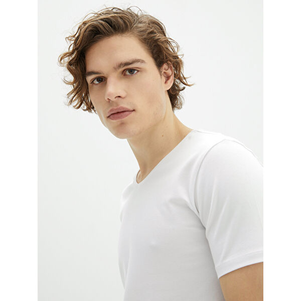 V Yaka Kısa Kollu Basic Pamuklu Erkek Tişört