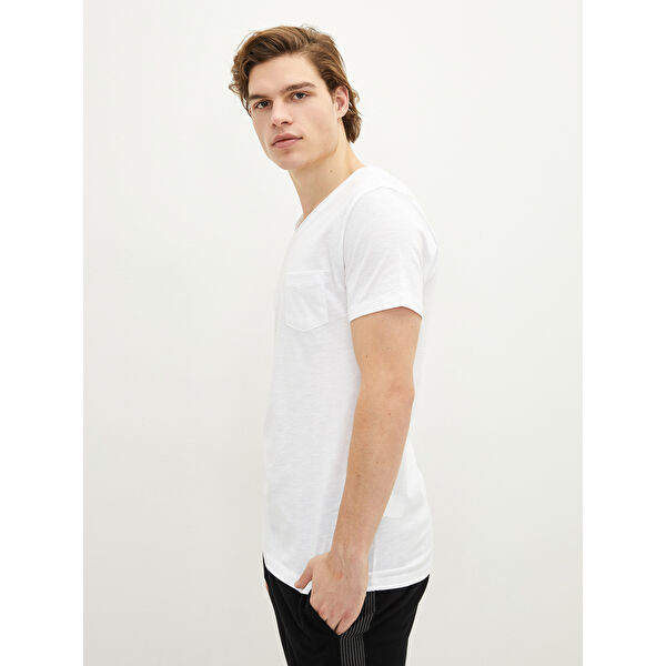 V Yaka Kısa Kollu Basic Pamuklu Erkek Tişört