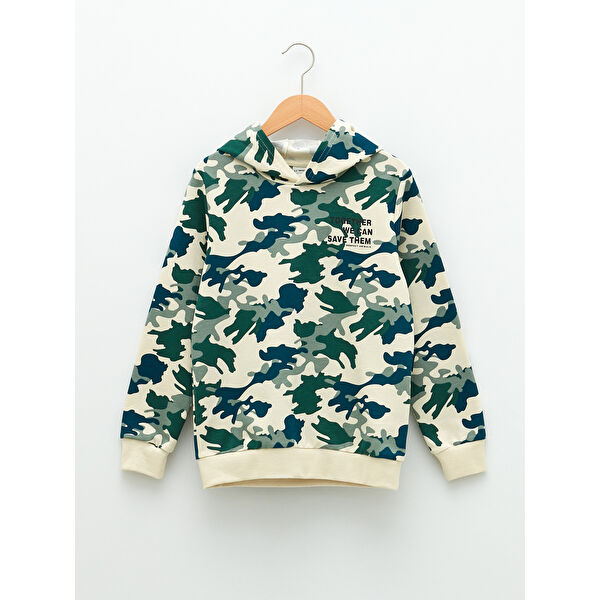 Kapüşonlu Kamuflaj Desenli Uzun Kollu Erkek Çocuk Sweatshirt Kapüşonlu Kamuflaj Desenli Uzun Kollu Erkek Çocuk Sweatshirt